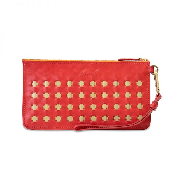 Ruby Red Designer Clutch - Marcello Bambloo Woven Leather